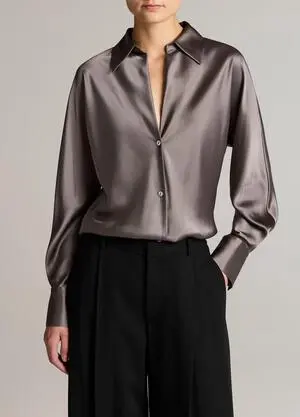 Vince Silk Bias Long-sleeve Blouse - Wolf