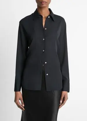 Vince Stretch-silk Button-front Blouse - Black