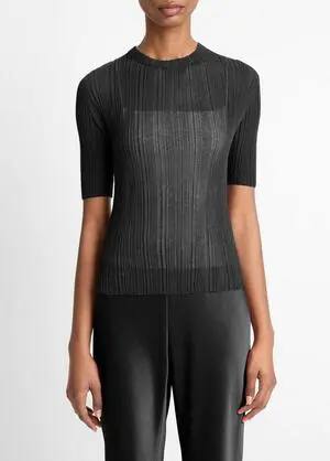 Vince Italian Cotton-blend Double-layer Top - Black/sabbia