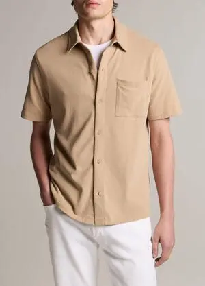 Vince Sueded Cotton Jersey Button-front Shirt - Pecan