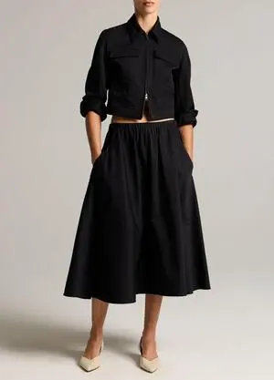 Vince Cotton Twill A-line Midi Skirt - Black
