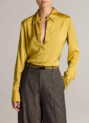 Vince Silk-blend Button-front Blouse - Daffodil