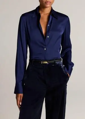 Vince Silk-blend Button-front Blouse - Dark Azure