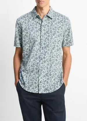 Vince Floral Pima Cotton Short-sleeve Button-front Shirt - Skylight/liberty