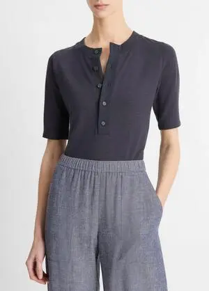 Vince Jersey Elbow-sleeve Henley - Night Lake