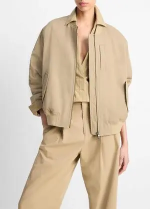 Vince Relaxed Padded Tech Fabric Bomber Jacket - Fawn