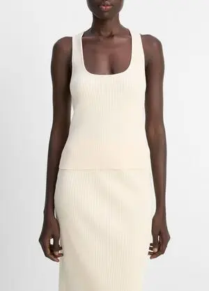 Vince Ribbed Cotton-blend Racerback Tank - Oat Shell