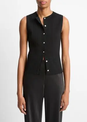 Vince Ribbed Italian Cotton-blend Button-front Shell
