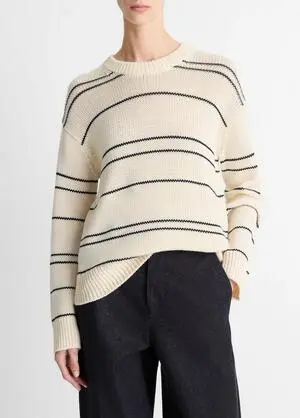 Vince Variegated Stripe Wool-blend Sweater - Oat Shell/navy