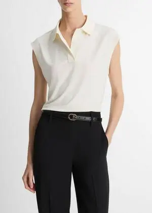 Vince Matte Jersey Cap-sleeve Polo Top - Ivory
