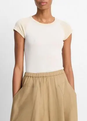 Vince Colorblock Pima Cotton Raglan T-shirt - Oat Shell Combo
