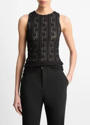 Vince Smocked Lace Shell - Black
