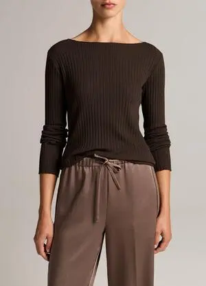 Vince Ribbed Cotton-blend Slash-neck Long-sleeve Top - Iron