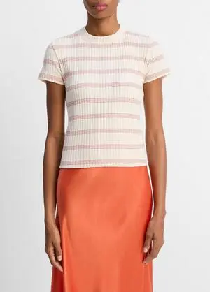 Vince Striped Ribbed Cotton-blend Top - Oat Shell Combo