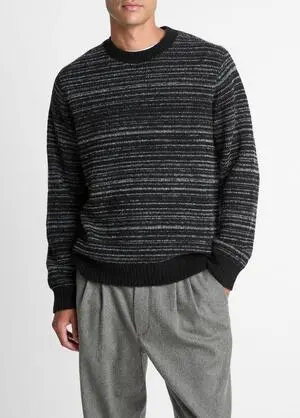 Vince Marled Stripe Merino Wool-blend Sweater - Black/medium Heather Grey