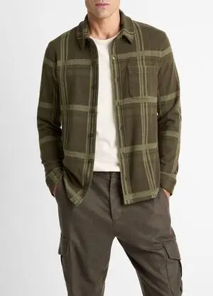 Vince Plaid Cotton-blend Shirt Jacket - Dark Leaf Combo