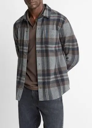 Vince Plaid Cotton-blend Shirt Jacket - Medium Heather Grey Combo
