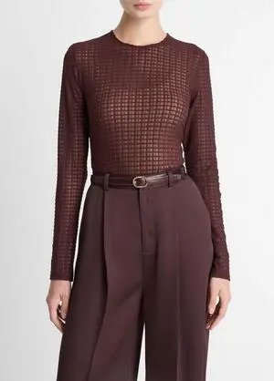 Vince Shadow Grid Long-sleeve Top - Fig
