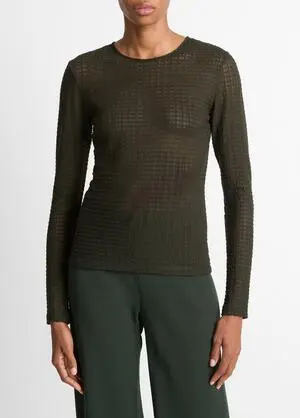 Vince Shadow Grid Long-sleeve Top - Verde