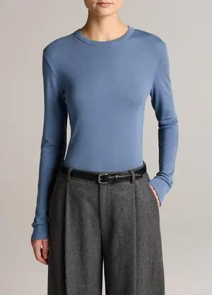 Vince Essential Pima Cotton-blend Long-sleeve T-shirt - Blue Slate