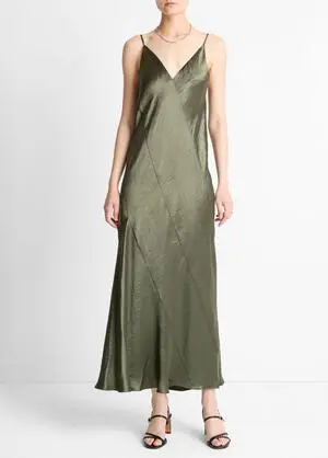 Vince Paneled Satin Bias Slip Dress