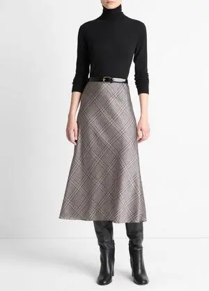 Vince Pressed Plaid Satin Slip Skirt - Multi Plaid