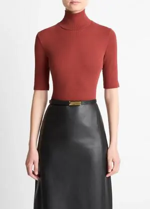Vince Ribbed Cotton Elbow-sleeve Turtleneck Top