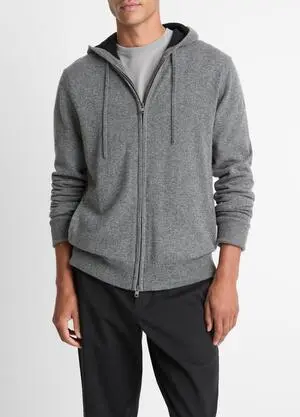 Vince Cashmere Zip-front Hoodie - Medium Grey/black