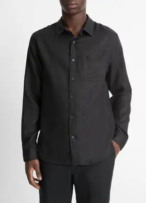 Vince Linen Long-sleeve Shirt - Black