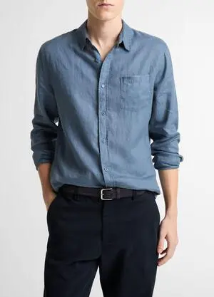 Vince Linen Long-sleeve Shirt - Uniform Blue