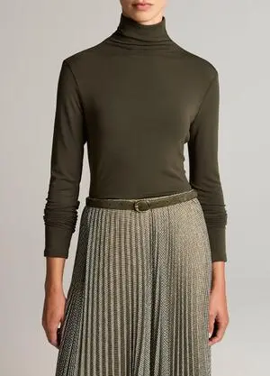 Vince Essential Long-sleeve Turtleneck Top - Dark Moss