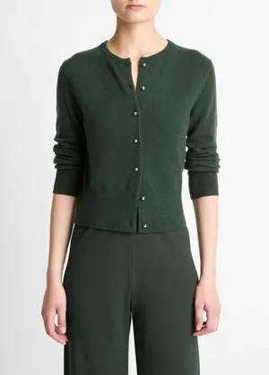 Vince Button Detailed Wool & Cashmere-blend Cardigan - Forest