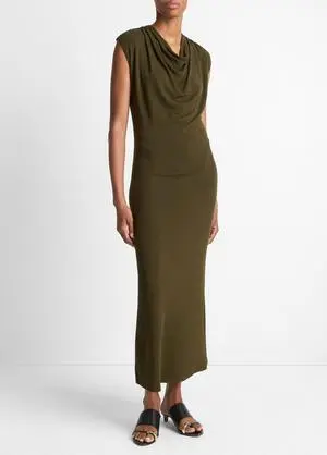Vince Jersey Draped Cowl Neck Midi Dress - Verde