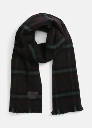 Vince Men's Brushed Holme Plaid Wool Scarf Brown