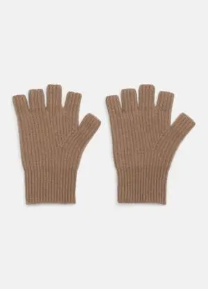 Vince Rib-knit Fingerless Gloves - Biscotti