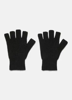 Vince Rib-knit Fingerless Gloves - Black