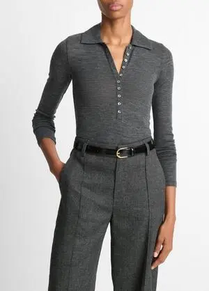 Vince Wool Long-sleeve Polo Top