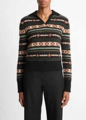 Vince Fair Isle Cashmere Polo Sweater - Cacao/malachite Combo