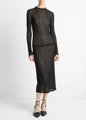 Vince Cotton-blend Diamond Lace Midi Skirt
