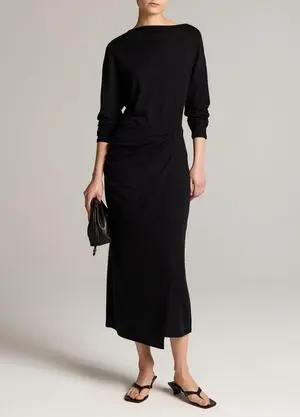 Vince Draped-waist Wool-blend Midi Skirt - Black