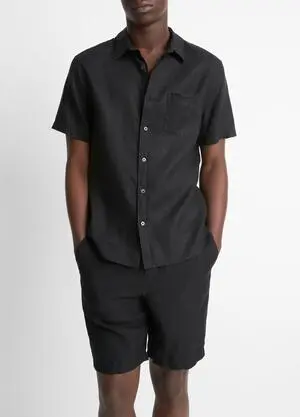 Vince Linen Short-sleeve Shirt - Black