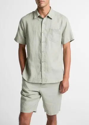 Vince Linen Short-sleeve Shirt - Matcha
