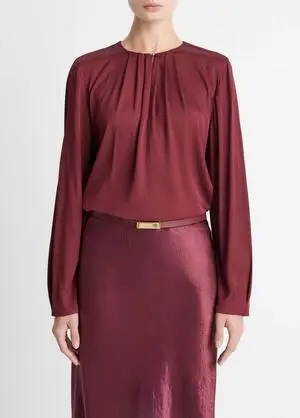 Vince Silk-blend Pleated Neck Blouse - Bordeaux