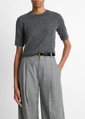 Vince Wool Shrunken T-shirt - Medium Heather Grey