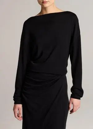 Vince Draped Wool-blend Slash-neck Top - Black