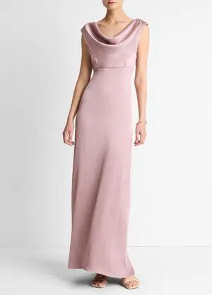 Vince Satin Draped Cowl Neck Maxi Dress - Beet Root