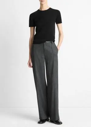 Vince Italian Jaspe Pintuck High-waist Wide-leg Trousers - Medium Heather Grey