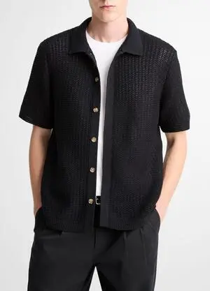 Vince Cotton Crochet Button-front Shirt - Black