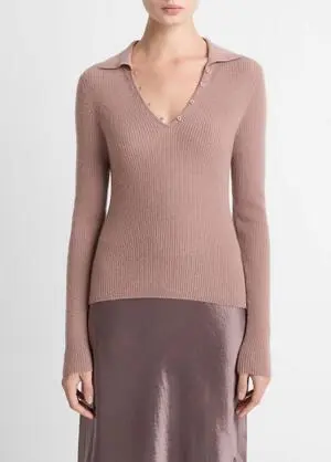 Vince Ribbed Cashmere-silk Polo Sweater - Beet Root