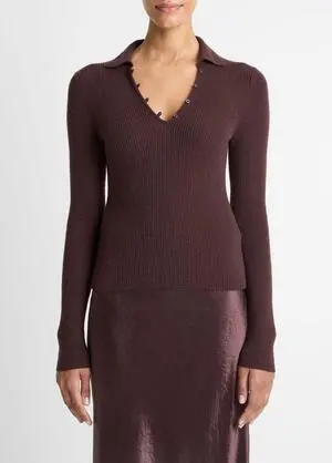 Vince Ribbed Cashmere-silk Polo Sweater - Fig